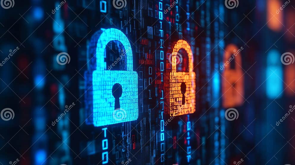 Digital Security Padlocks on Code Background Software Development ...