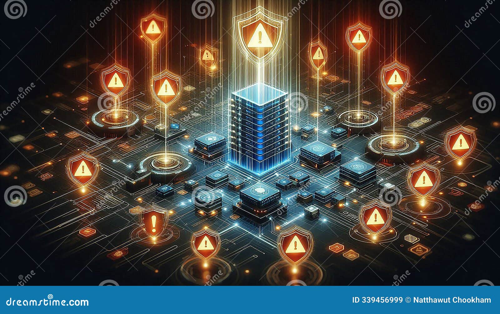 Digital Security System with Alert Symbols Stock Illustration ...