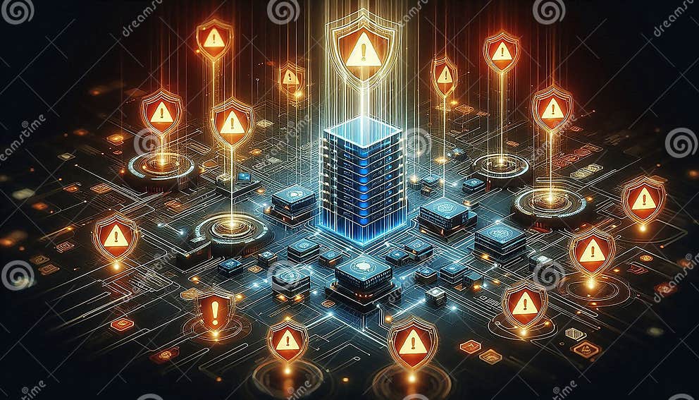 Digital Security System with Alert Symbols Stock Illustration ...