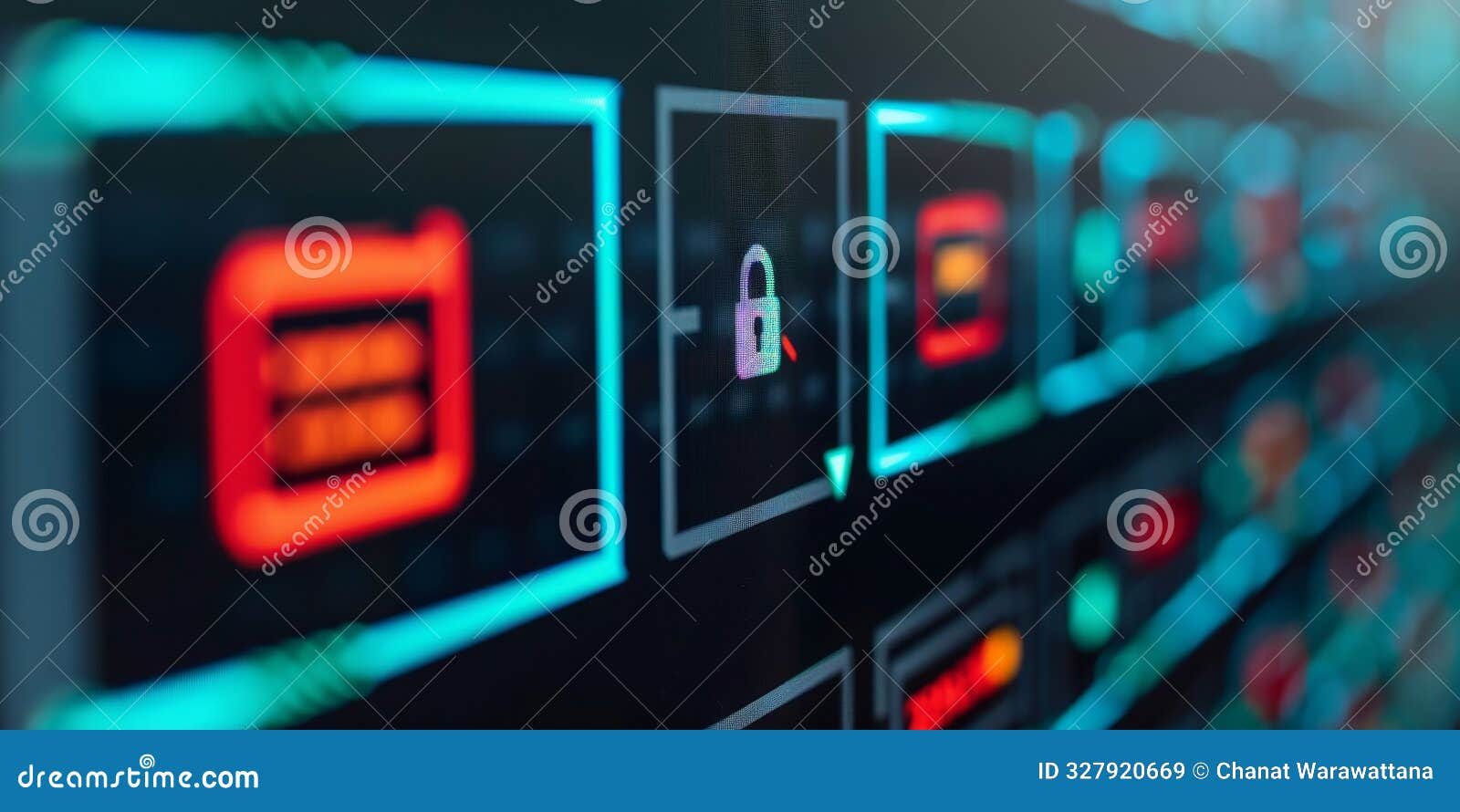 Digital Security System Interface with Locked Padlock Icon on a ...