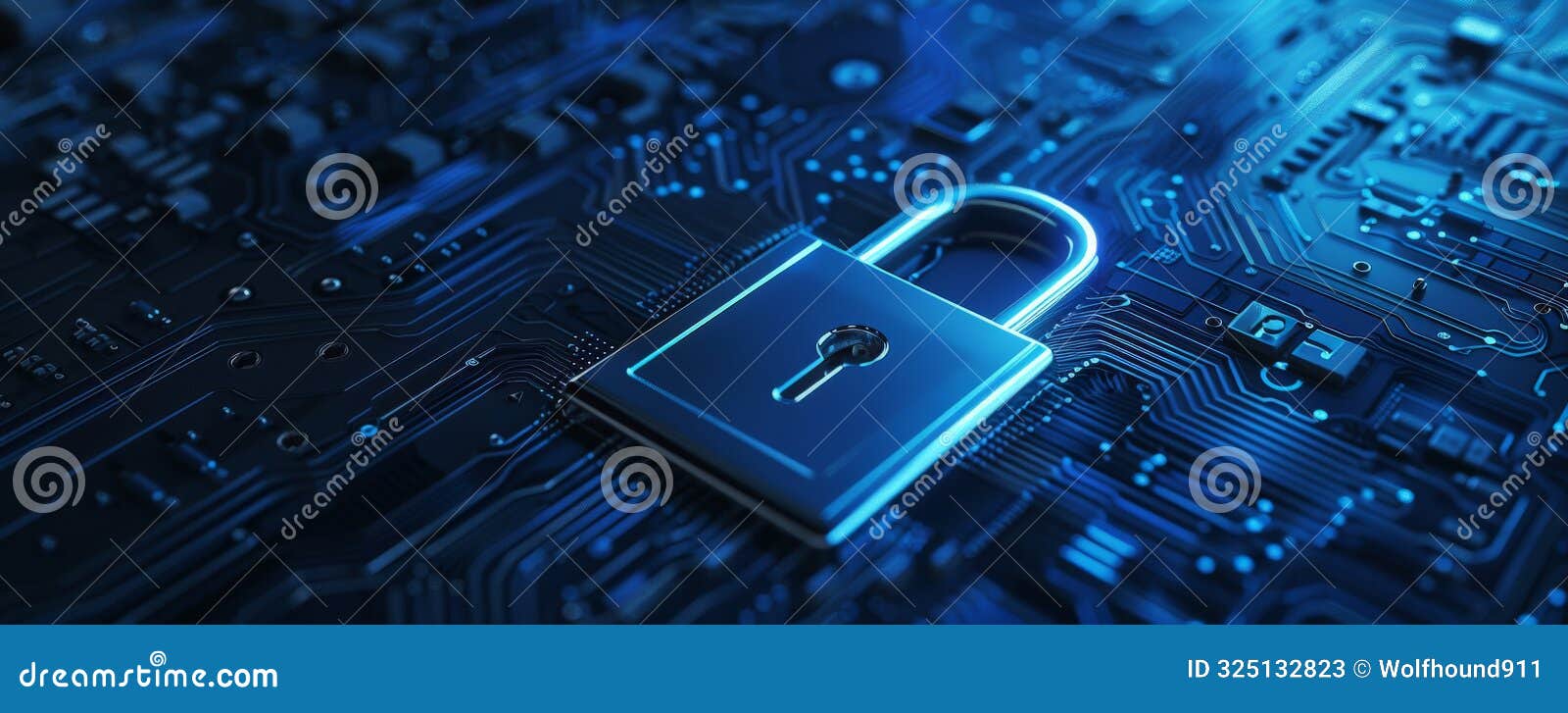 Digital Security Theme with a 3D Lock, Circuit Patterns, and Encrypted ...