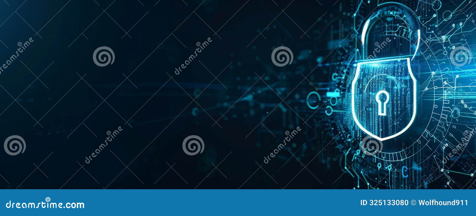 Digital Security Theme with a 3D Lock, Circuit Patterns, and Encrypted ...