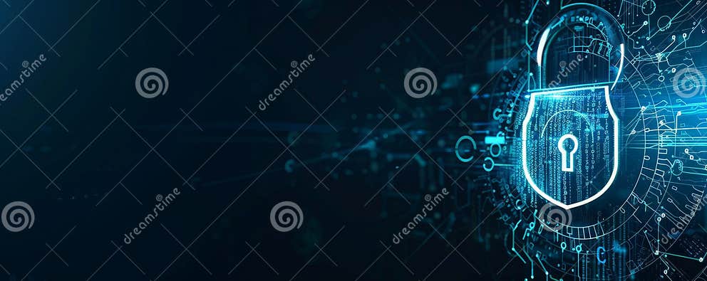 Digital Security Theme with a 3D Lock, Circuit Patterns, and Encrypted ...