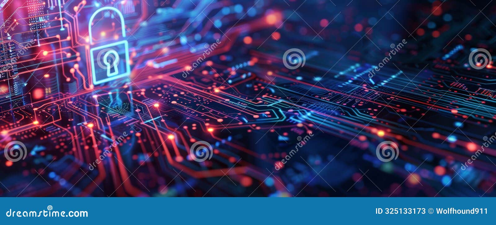 Digital Security Theme with a 3D Lock, Circuit Patterns, and Encrypted ...