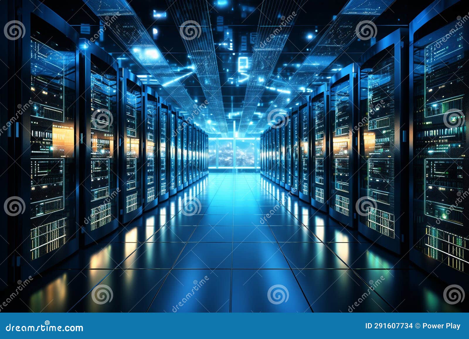 Digital Server Room Data Center with Rows of Hard Drives 3d Rendering ...