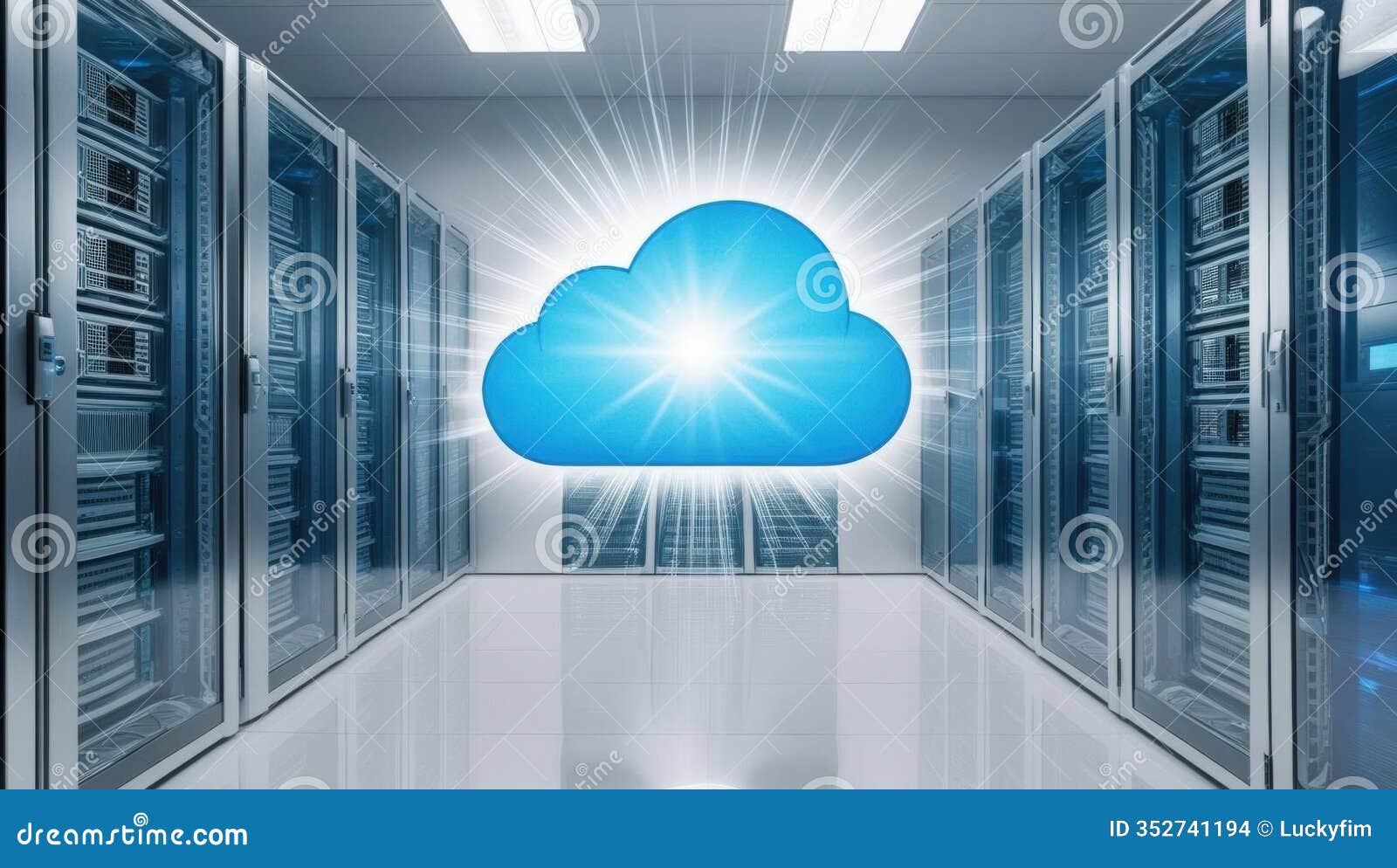 Digital Server Room with a Glowing Cloud Symbol, Representing Cloud ...