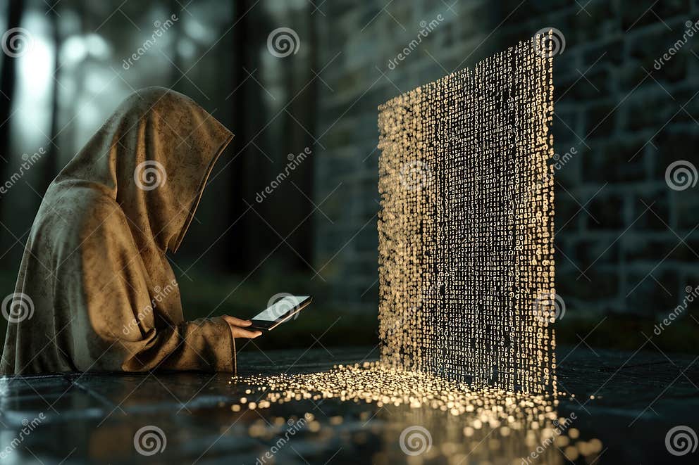 Digital Shadow: Hacker Breaking Binary Code, Incognito in Hoodie ...