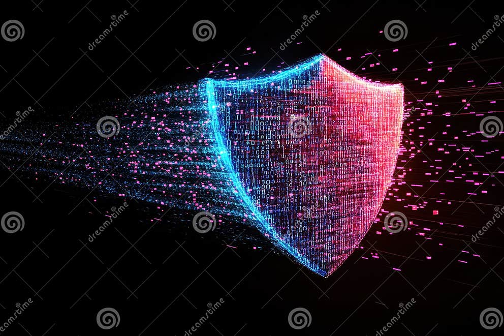 Digital Shield with Binary Code Flowing for Data Security Concept Visual Representation Stock ...