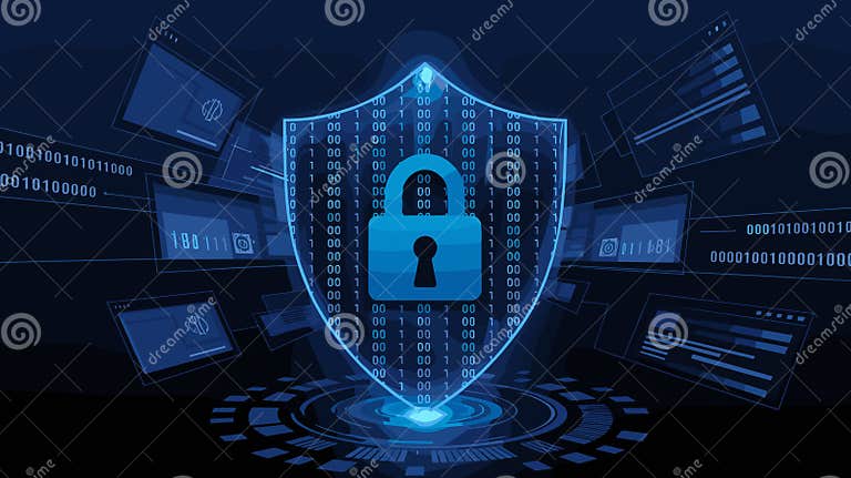 Digital Shield with Binary Code and Lock Icon, Protecting Online ...