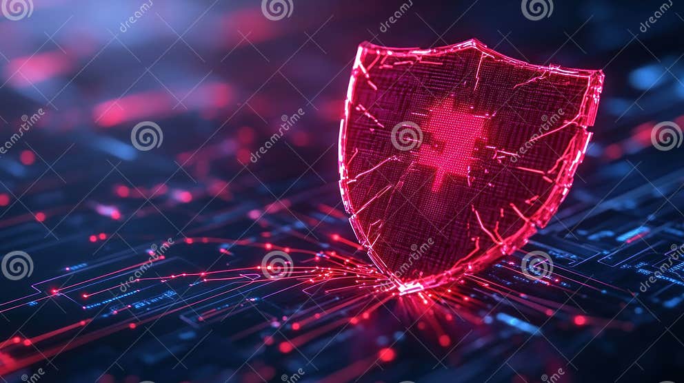 A Digital Shield with Bright Red Cracks Symbolizes Cybersecurity Stock ...