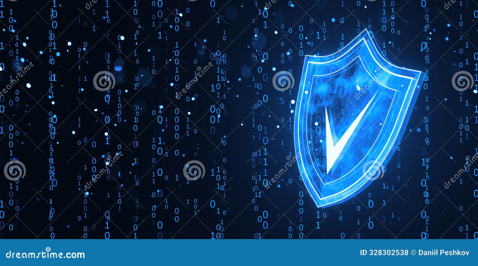 Digital Shield with Checkmark Against Binary Code Backdrop. 3D Rendering Stock Illustration ...