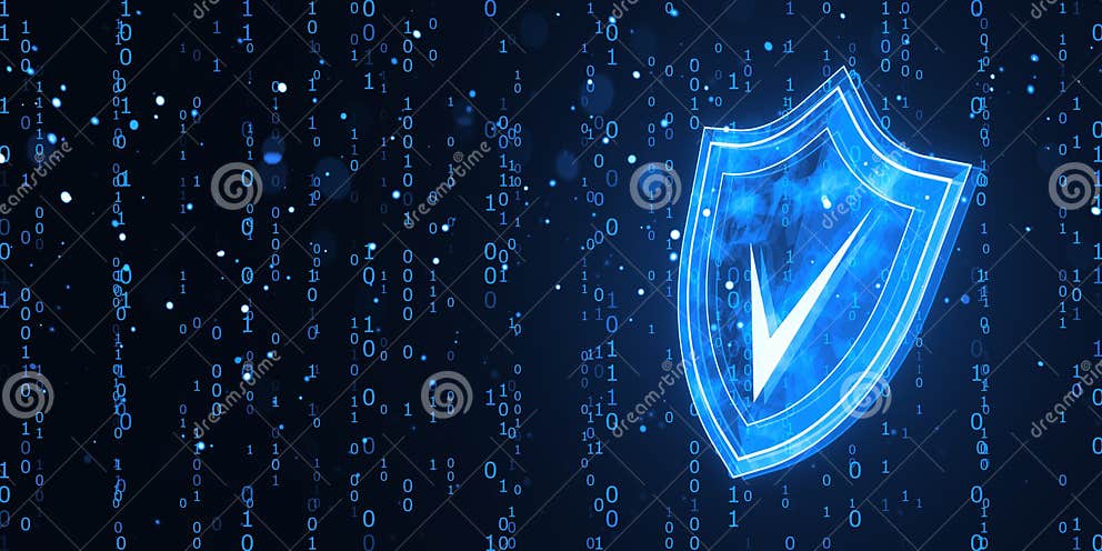 Digital Shield with Checkmark Against Binary Code Backdrop. 3D Rendering Stock Illustration ...