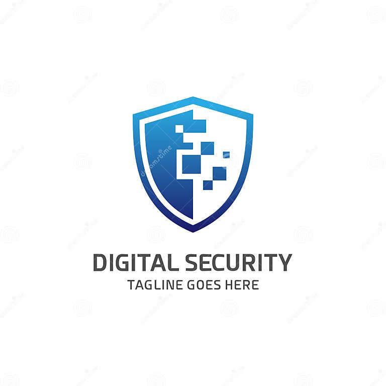 Digital Shield, Cyber Security Logo Vector Design Template. Stock ...