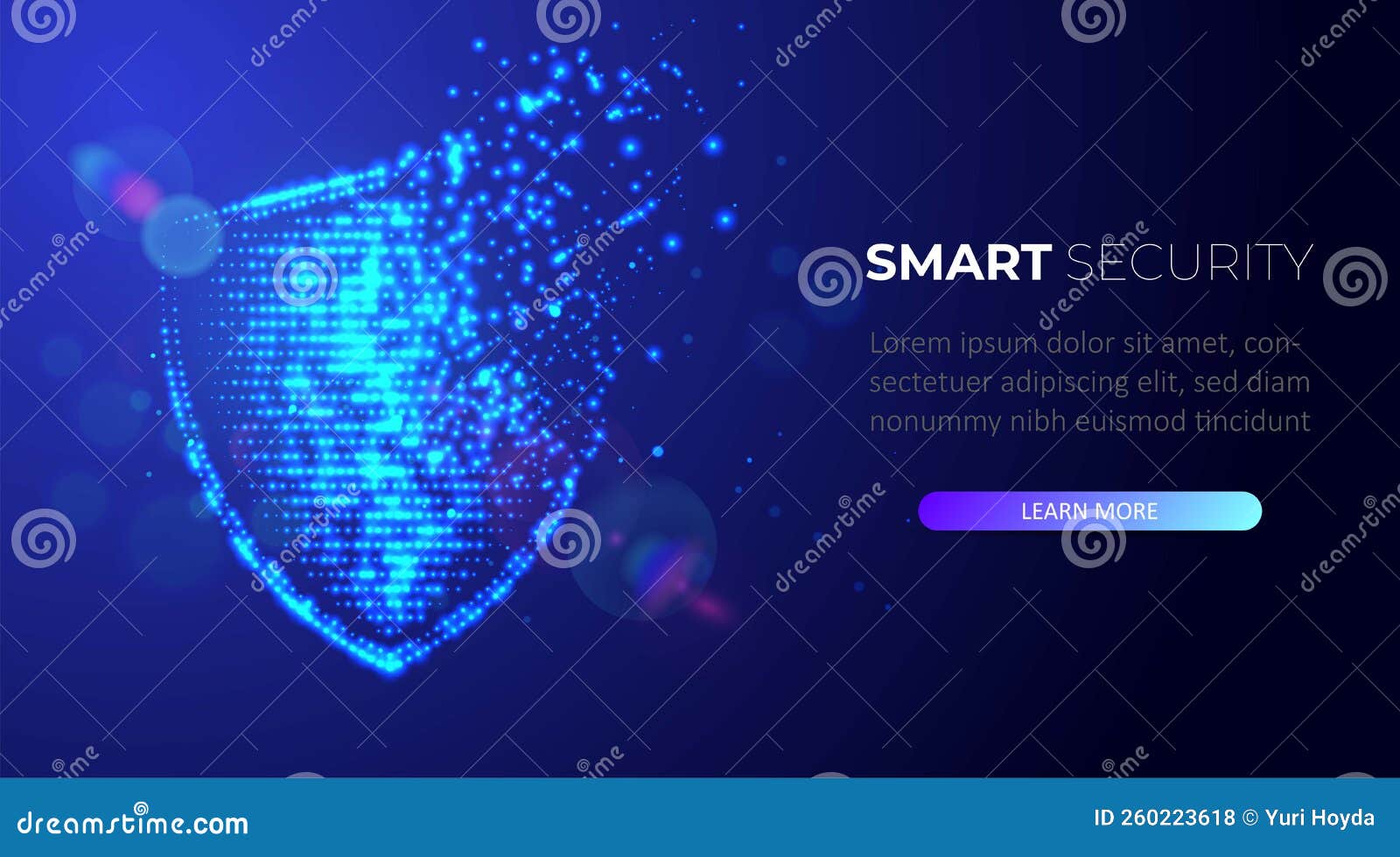 Digital Shield Formed from Points of Light. Blue Glowing Particle ...