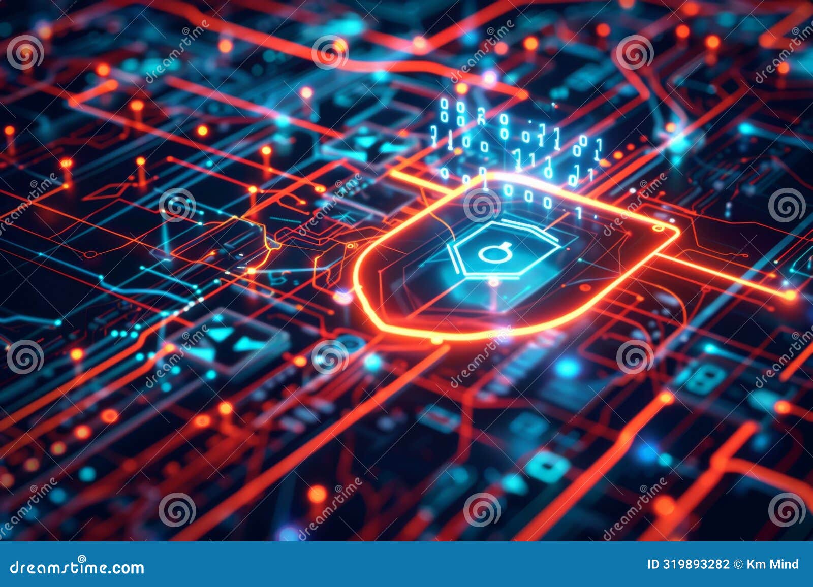 Digital Shield on Futuristic Cybersecurity Network Stock Illustration ...