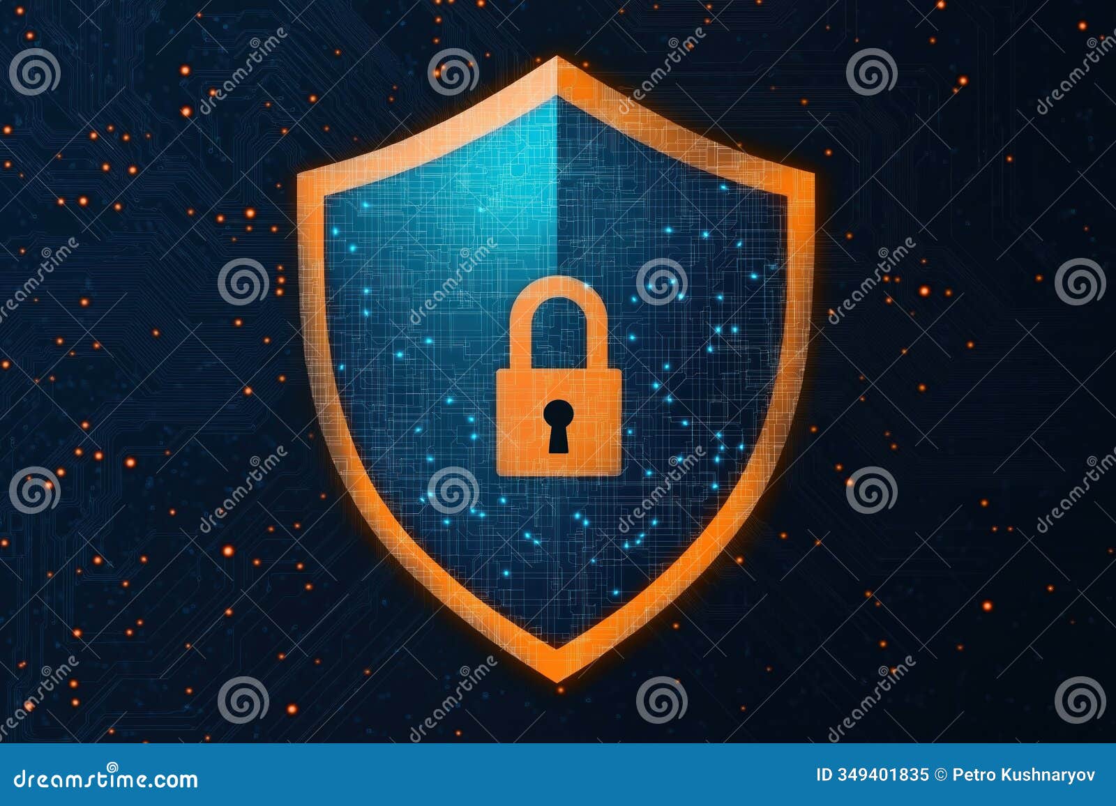 Digital Shield with Glowing Tech Network Protects Data. Secure Lock ...