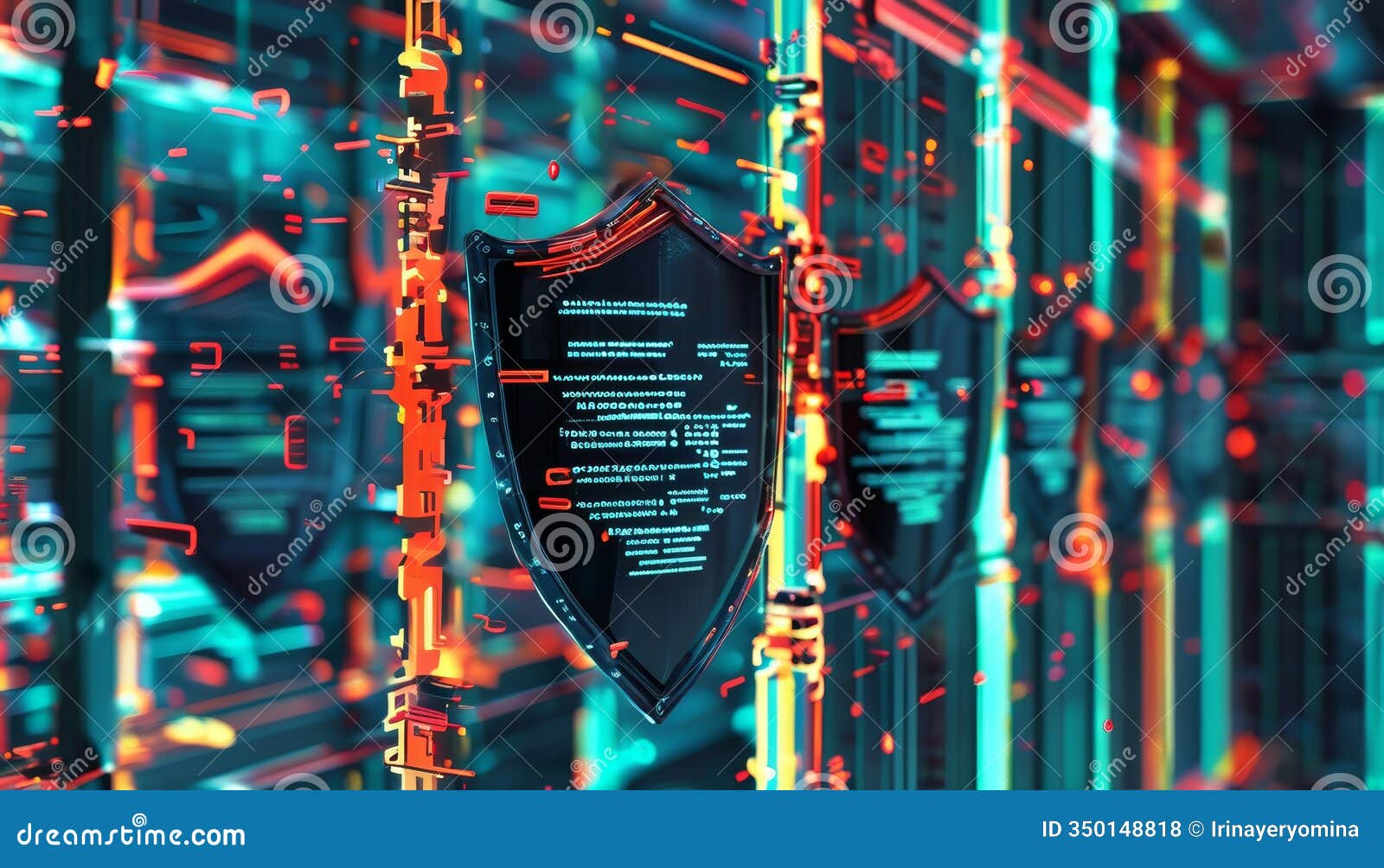 A Digital Shield in a High-tech Server Environment Symbolizes ...