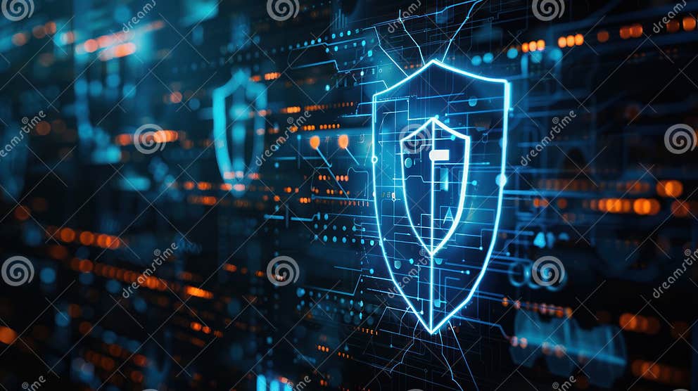 A Digital Shield Icon on a Computer Screen, Symbolizing Cyber Defense ...