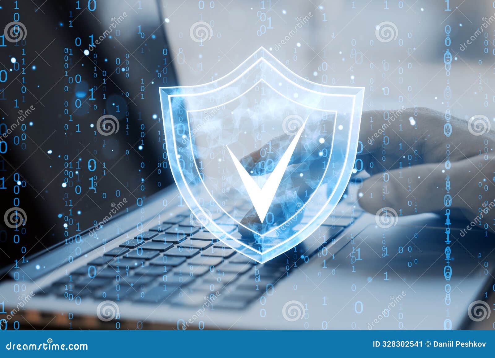 Digital Shield Icon Overlaying a Laptop Keyboard, Representing ...