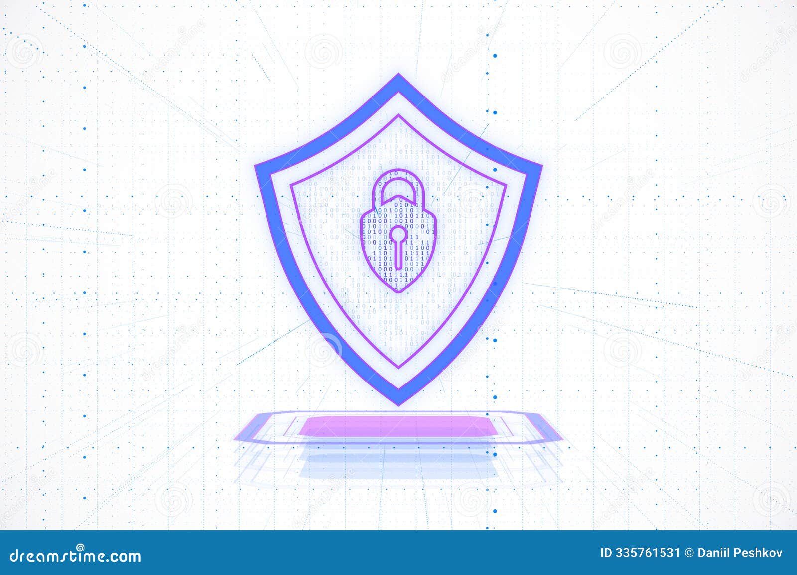 Digital Shield with Lock Icon on White Background. 3D Rendering Stock ...