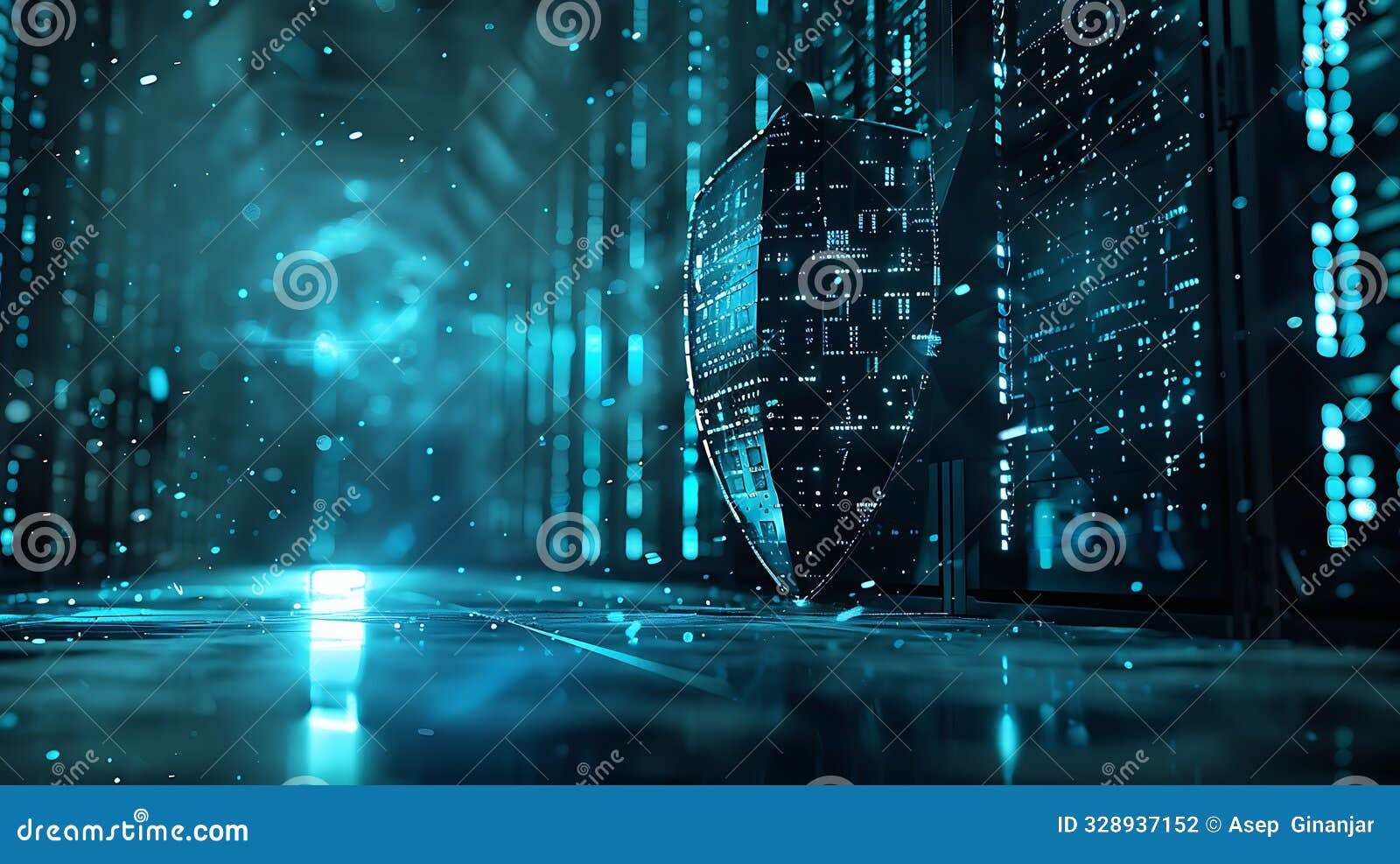 Digital Shield Icon With Check Mark On Binary Code Background. 3D Rendering Stock Photography ...