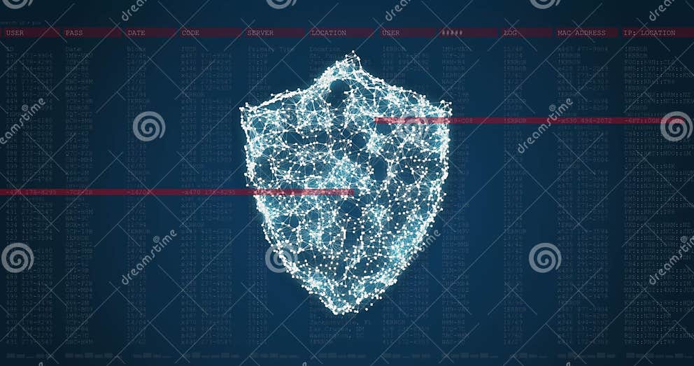 Digital Shield Made of Interconnected Nodes Glowing Against Dark ...