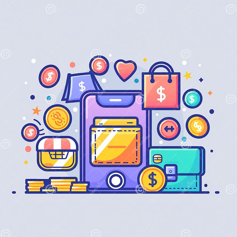 Digital Shopping Experience Concept with Smart Device and Floating E-commerce Elements Stock ...