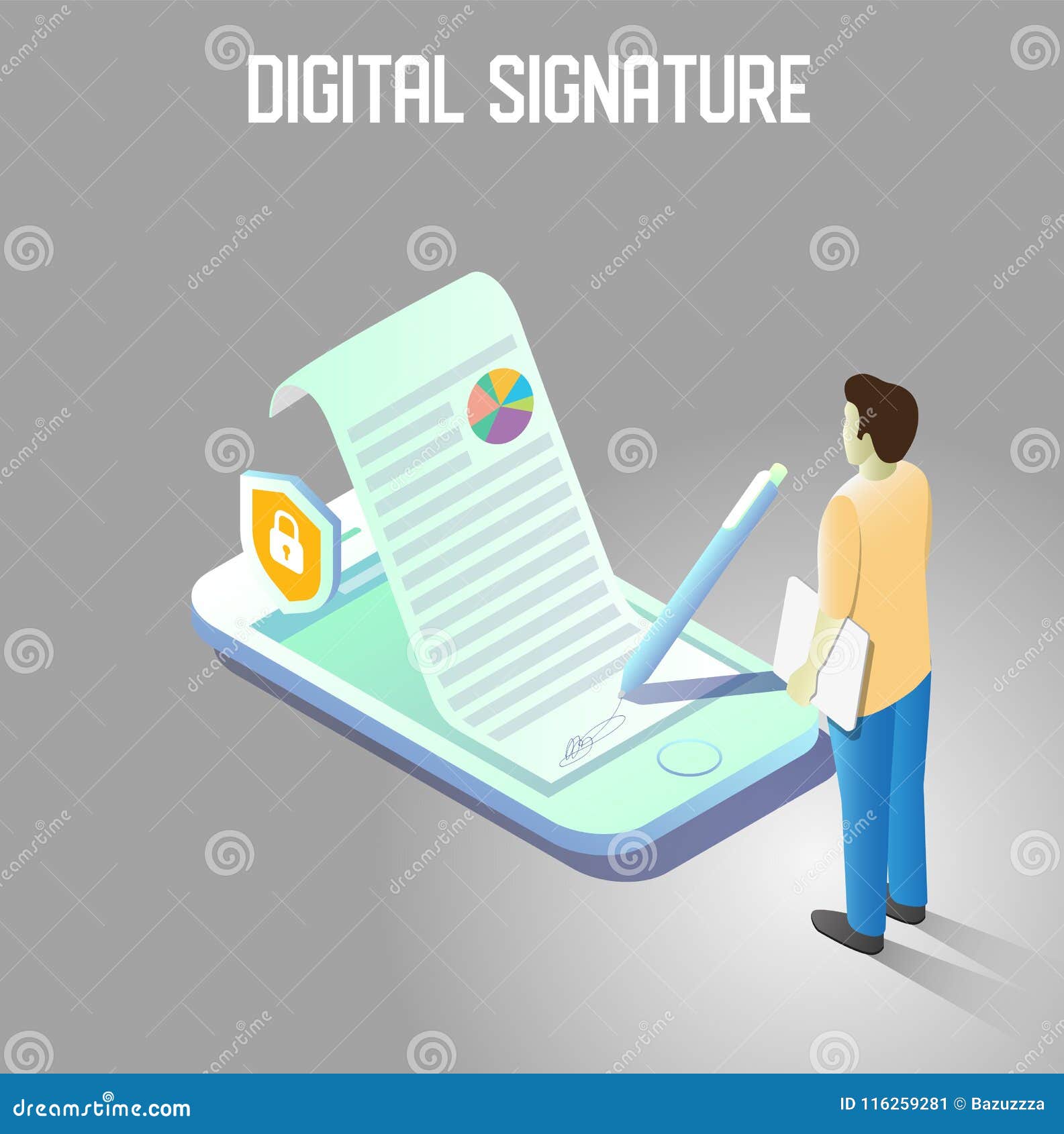 Digital Signature Vector Isometric Illustration Stock Vector ...