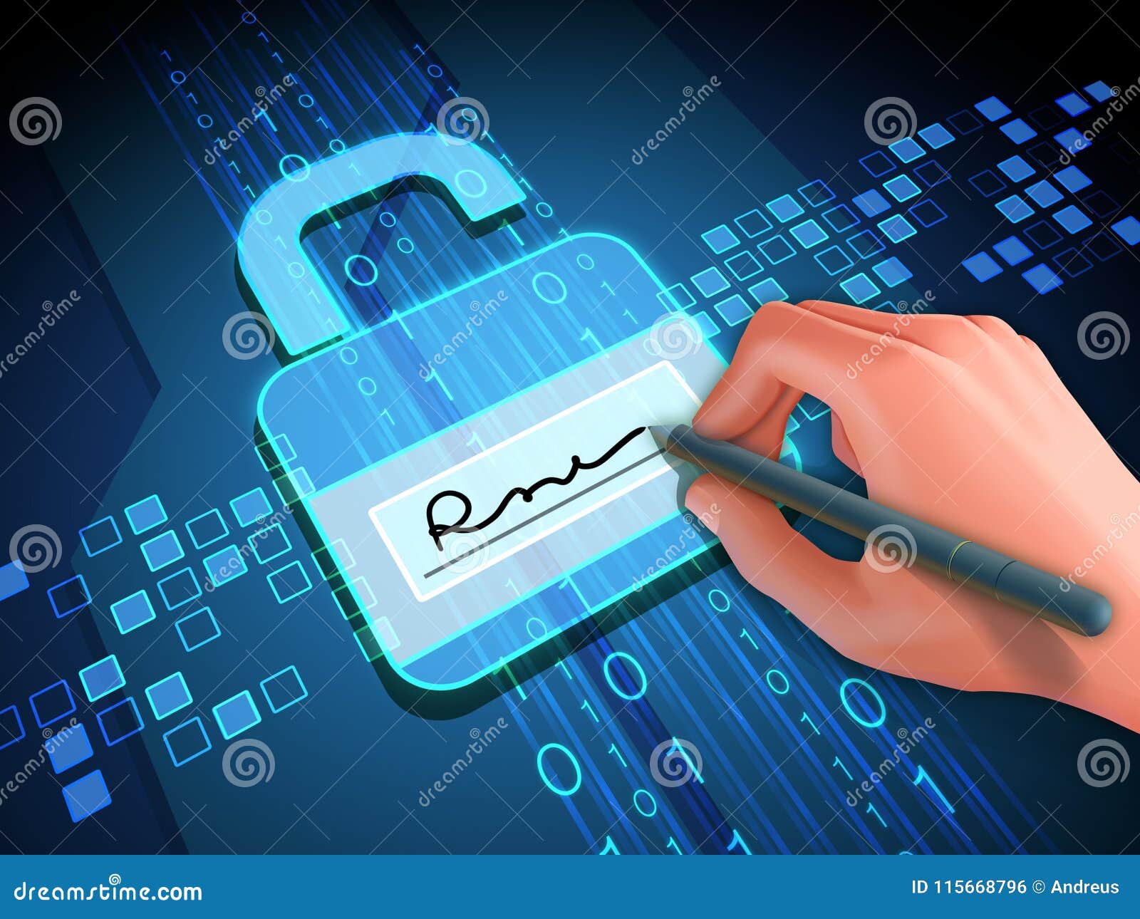 Digital signature and lock stock illustration. Illustration of ...