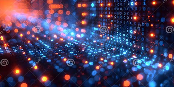 Digital Signboard Displaying Neon Blue Binary Code Pattern Symbolizing Computer Programming And