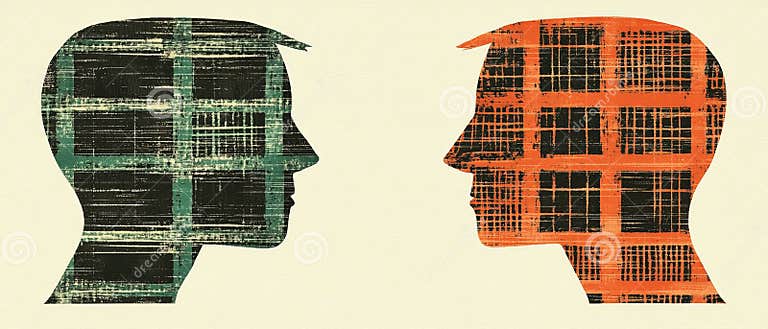 Digital Silhouette of Two Overlapping Heads with Abstract Circuit ...