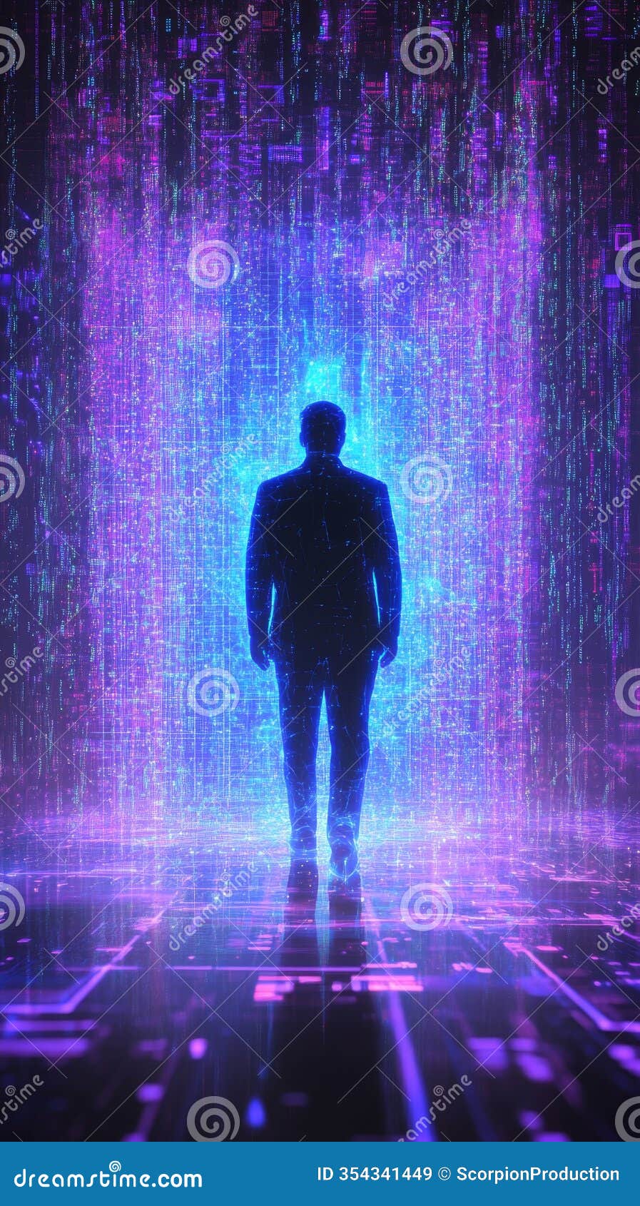 Digital Silhouette Walking through Virtual Matrix Stock Image - Image ...