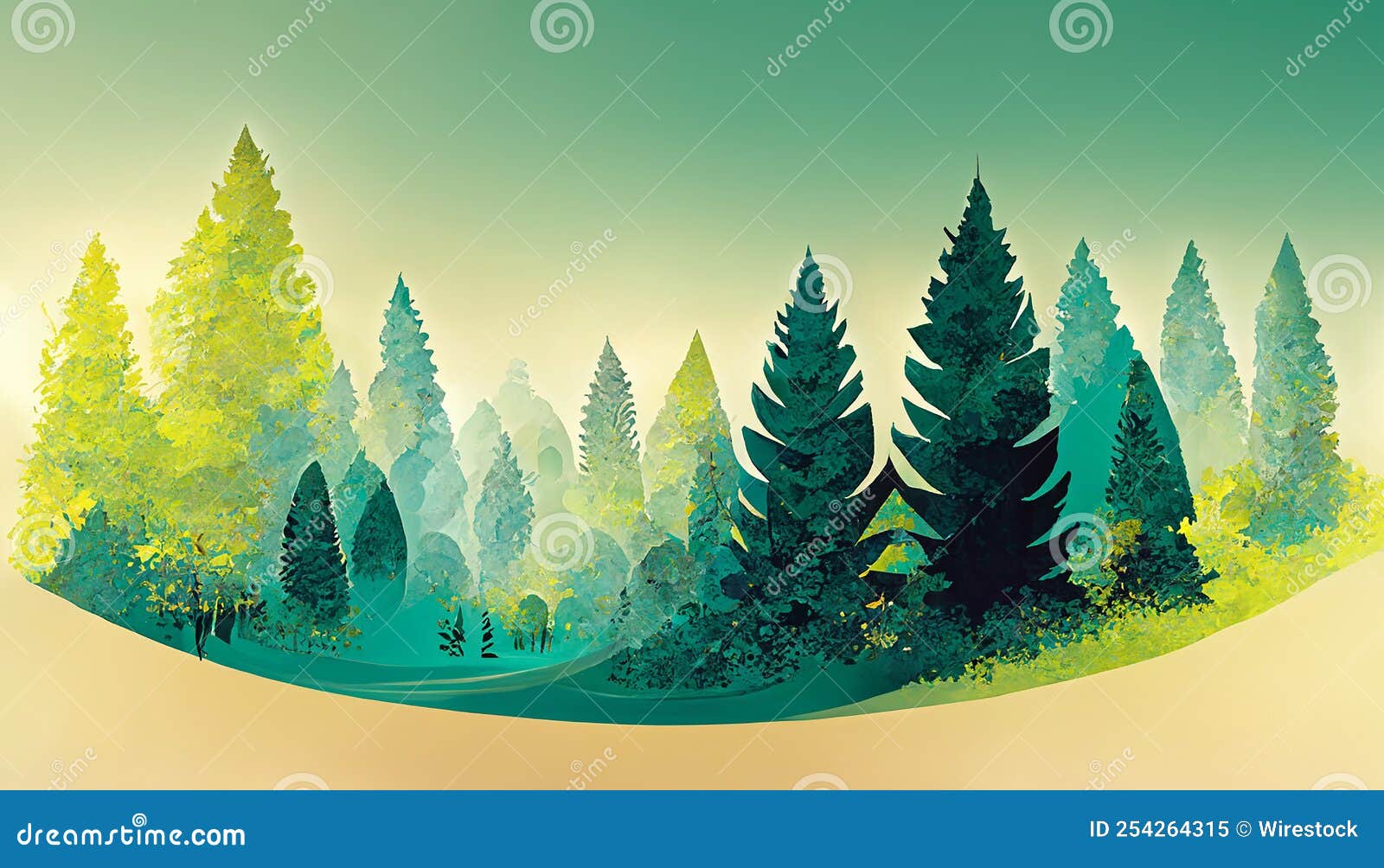 Digital Simple Abstract Illustration of a Beautiful Green Forest ...