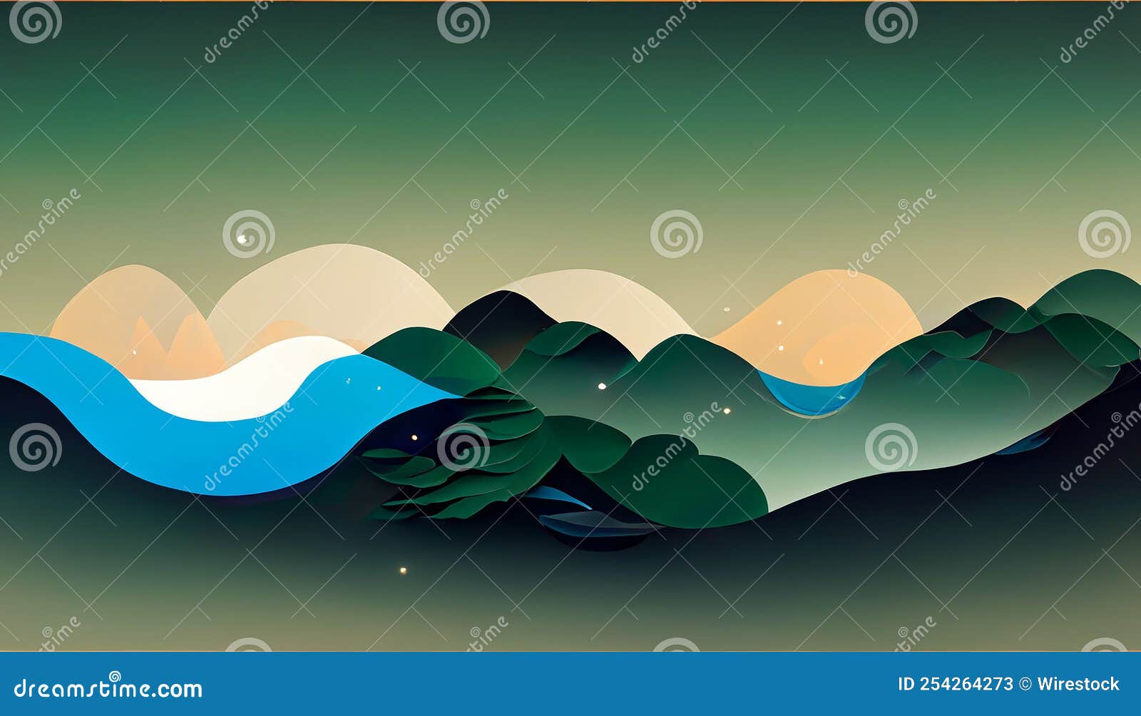 Digital Simple Abstract Illustration of a Beautiful Green Landscape ...