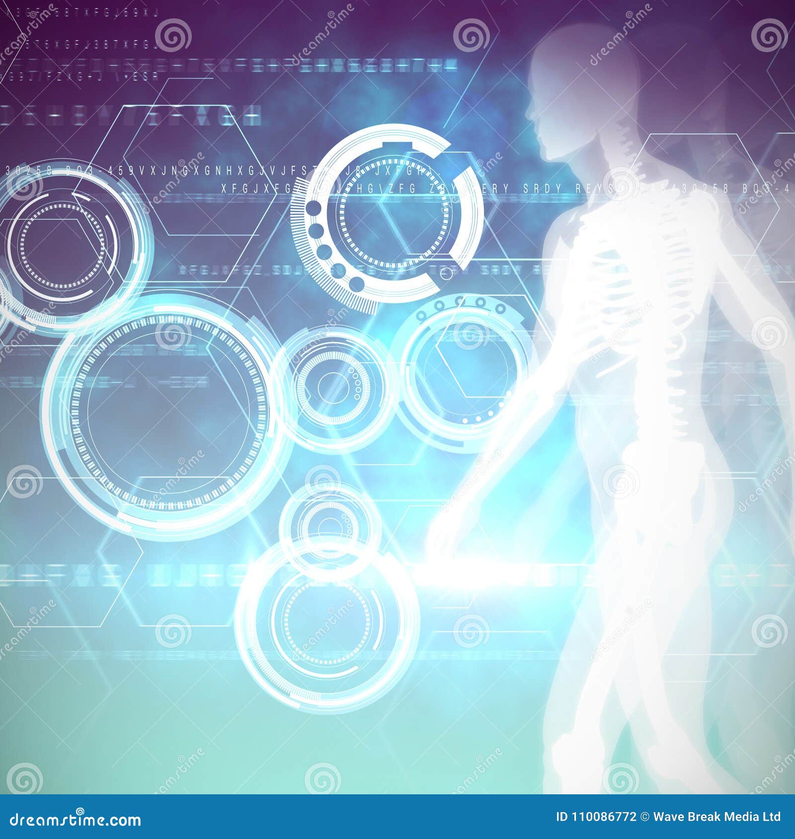 Digital Skeleton Against Blue and Black Technology Dial Design Stock ...