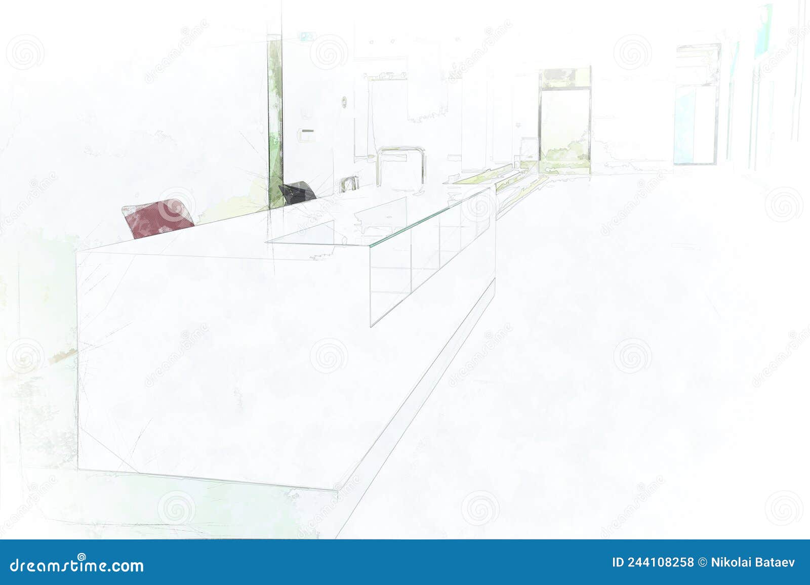 A Digital Sketch of the Interior of the Hall of a Modern Building Stock ...