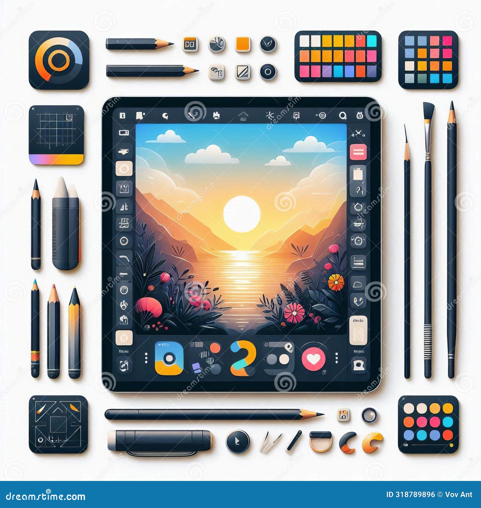 Digital Sketching App Interface with Drawing Tools and Color Pa Stock ...