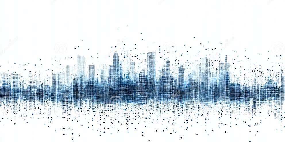 Digital Skyline Abstract Artwork with Dots and Textures Representing ...