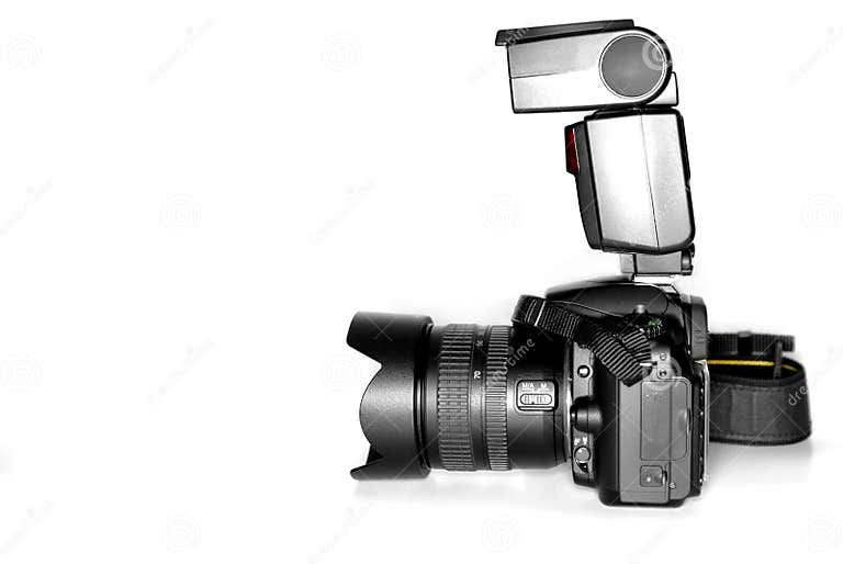 Digital SLR Camera with Flash Stock Photo - Image of visualize ...