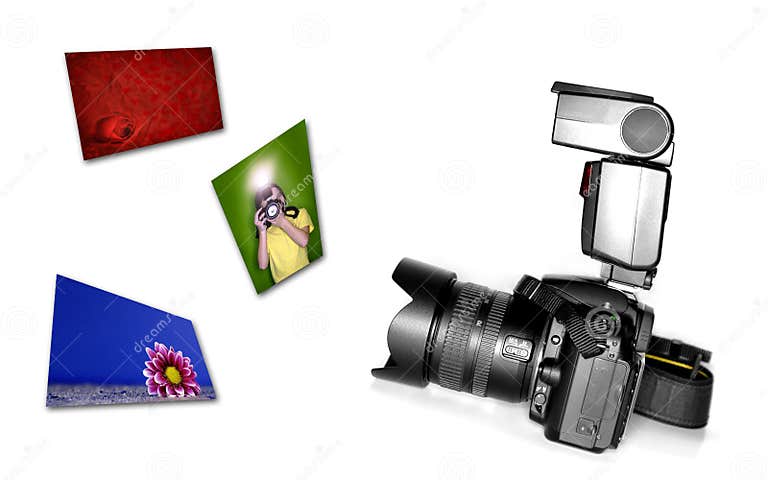 Digital SLR Camera with Flash Stock Image - Image of industry, artist ...