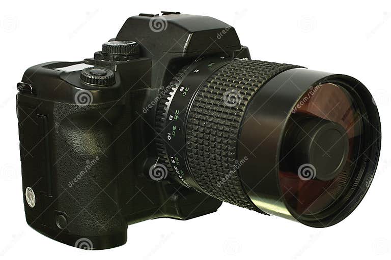 Digital SLR Camera with Mirror Lens Side View. Stock Image - Image of ...