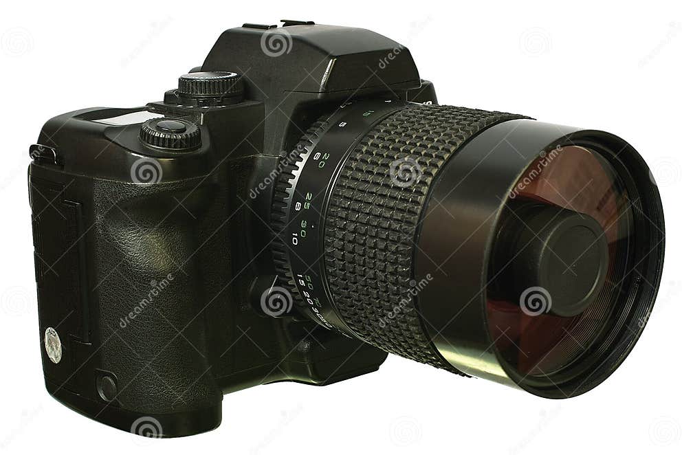 Digital SLR Camera with Mirror Lens Side View. Stock Image - Image of ...