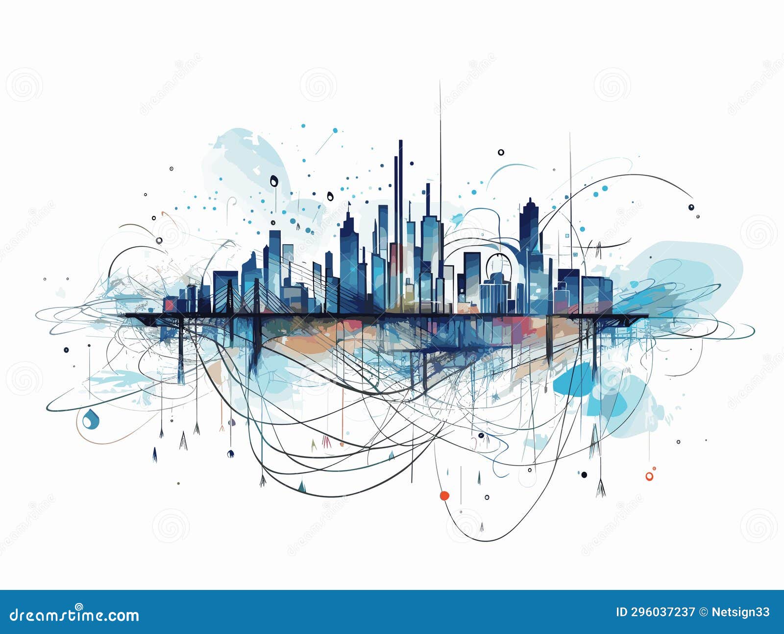 Digital Smart City Infrastructure and Rapid Data Network in Hand-drawn ...