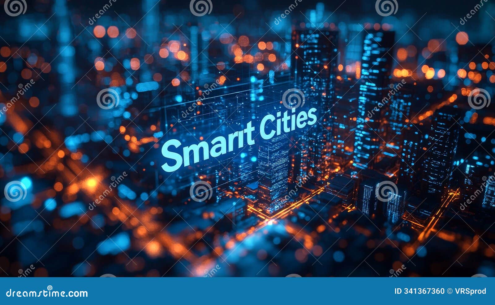 Digital Smart City Landscape with Illuminated Structures Stock Photo ...