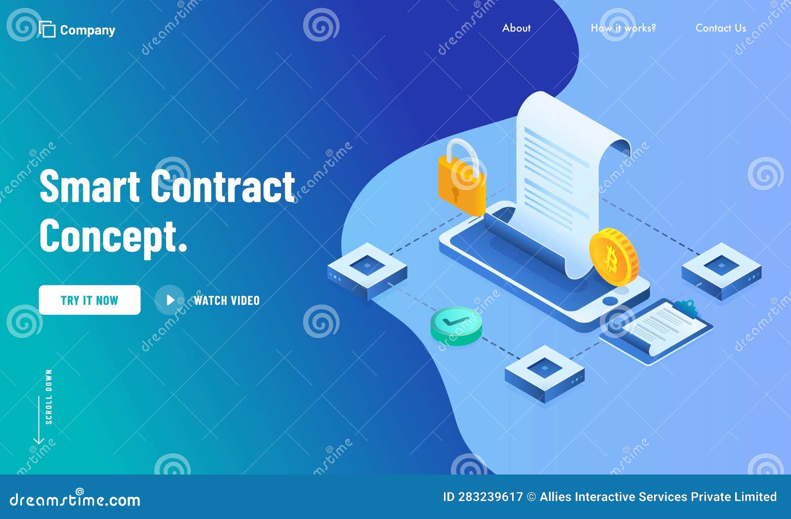 Digital Smart Contract Concept Based Landing Page Design in Blue Stock ...