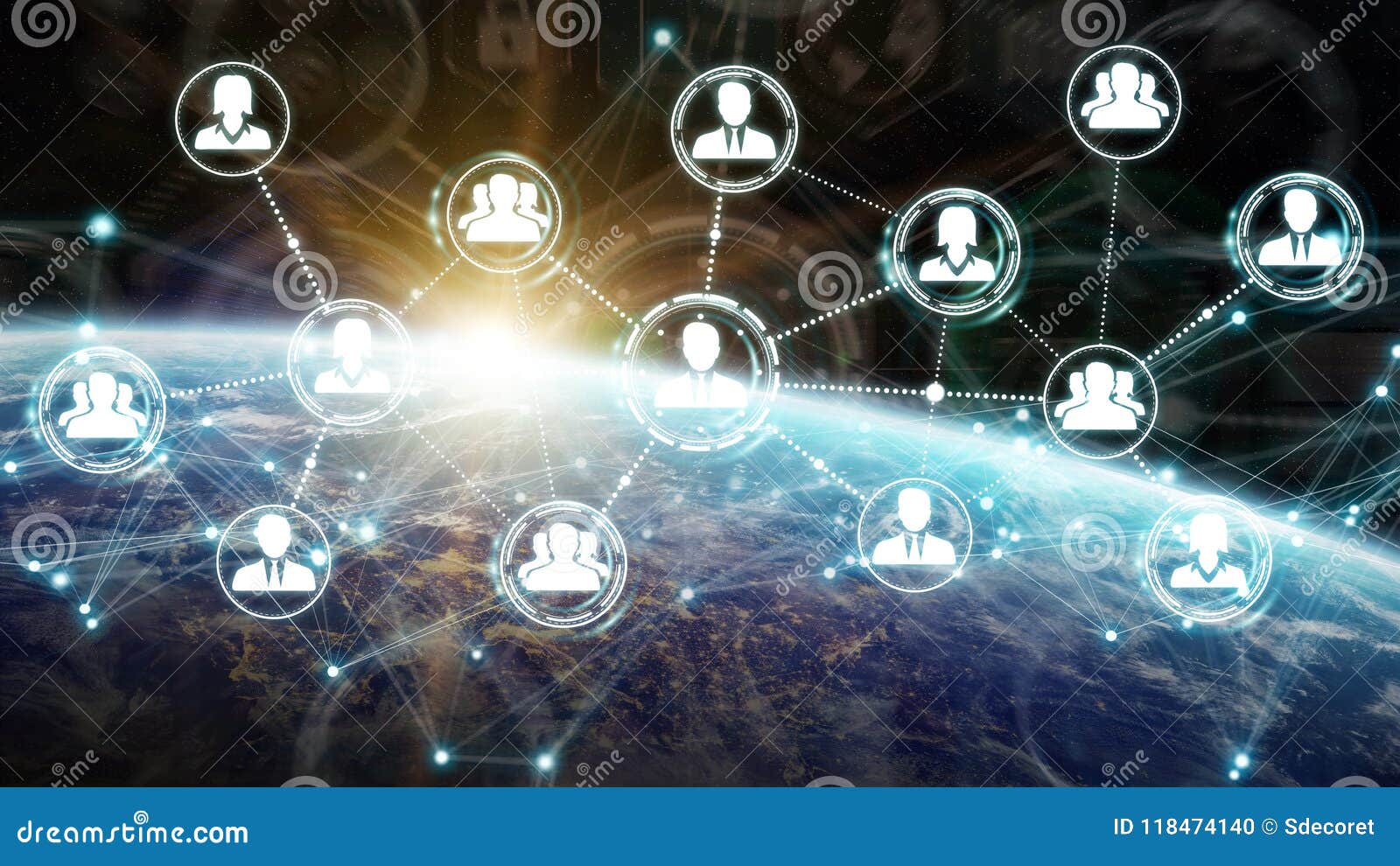 Digital Social Network on Planet Earth 3D Rendering Stock Illustration ...