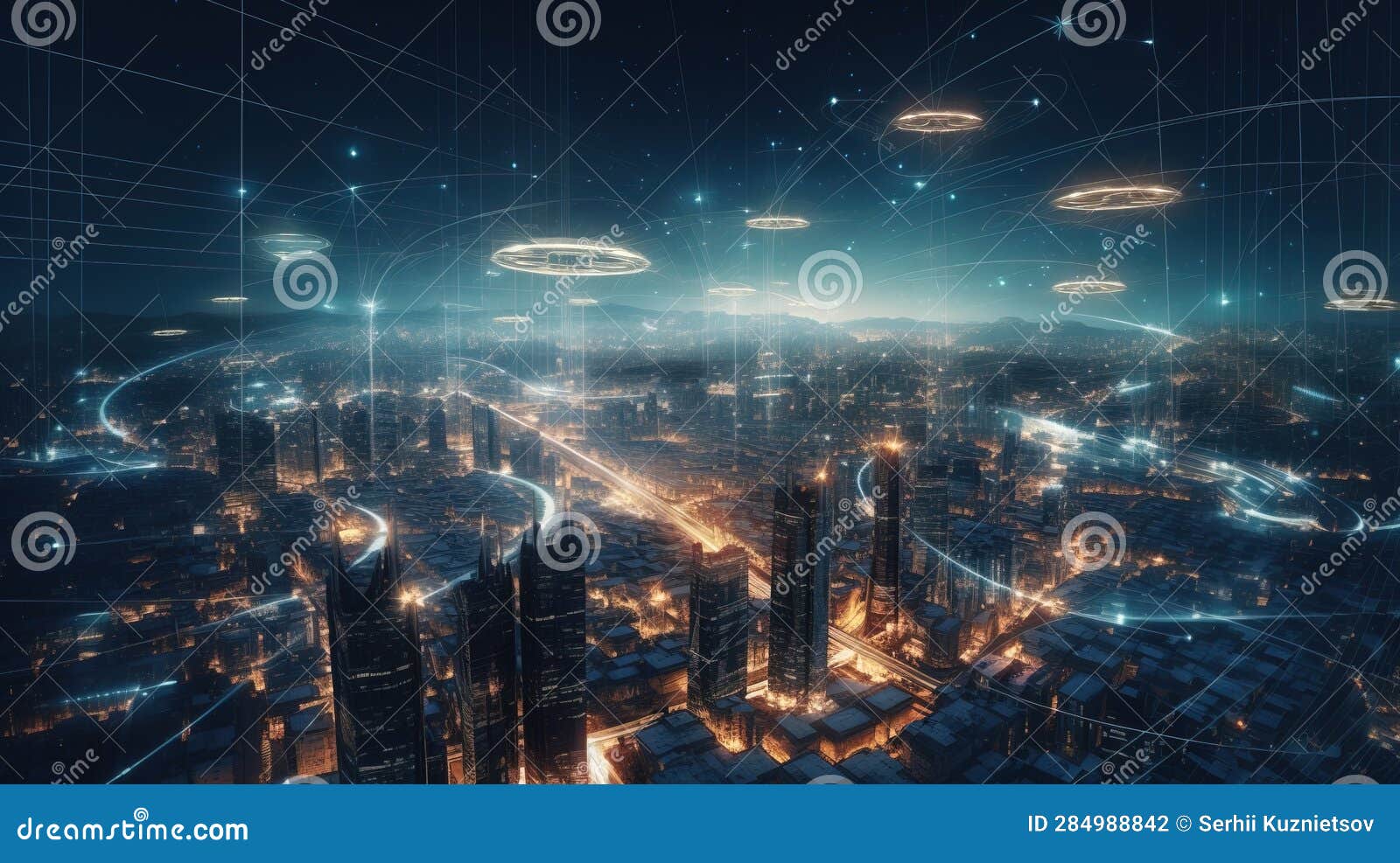 Digital Society of Future. Modern Technological City. AI Generated ...