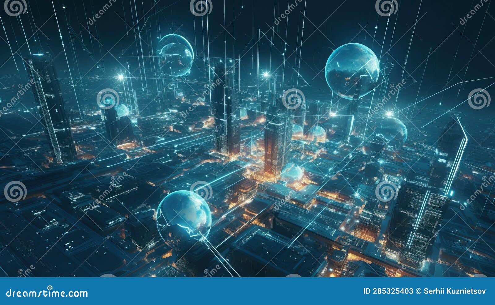 Digital Society of Future. Modern Technological City. AI Generated ...