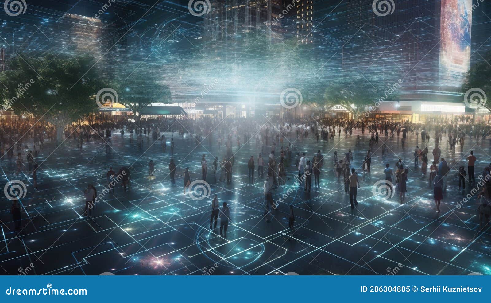 Digital Society of Future. Modern Technological City. AI Generated ...