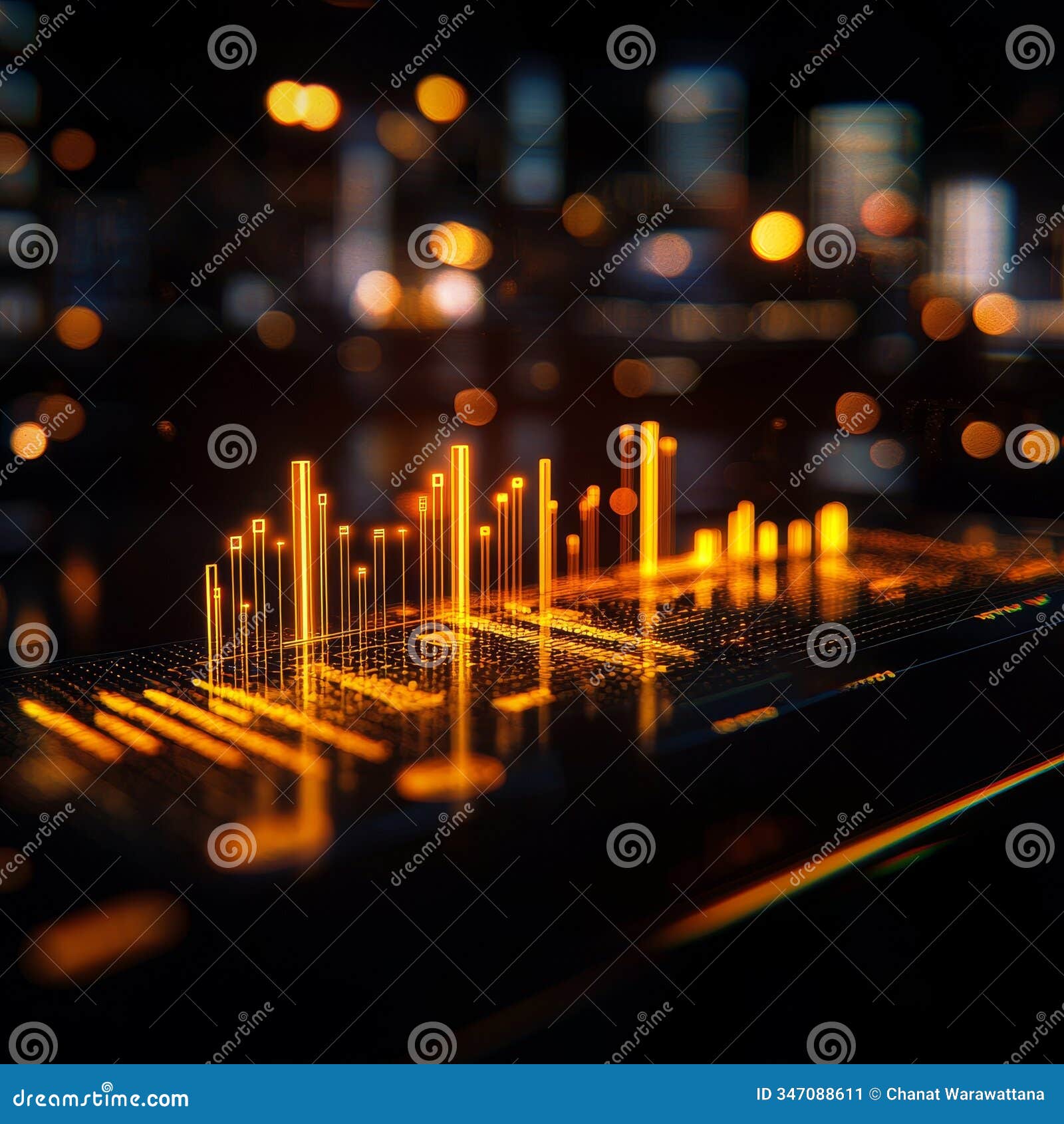 Digital Sound Wave Analysis Display with Glowing Bars on a Dark ...